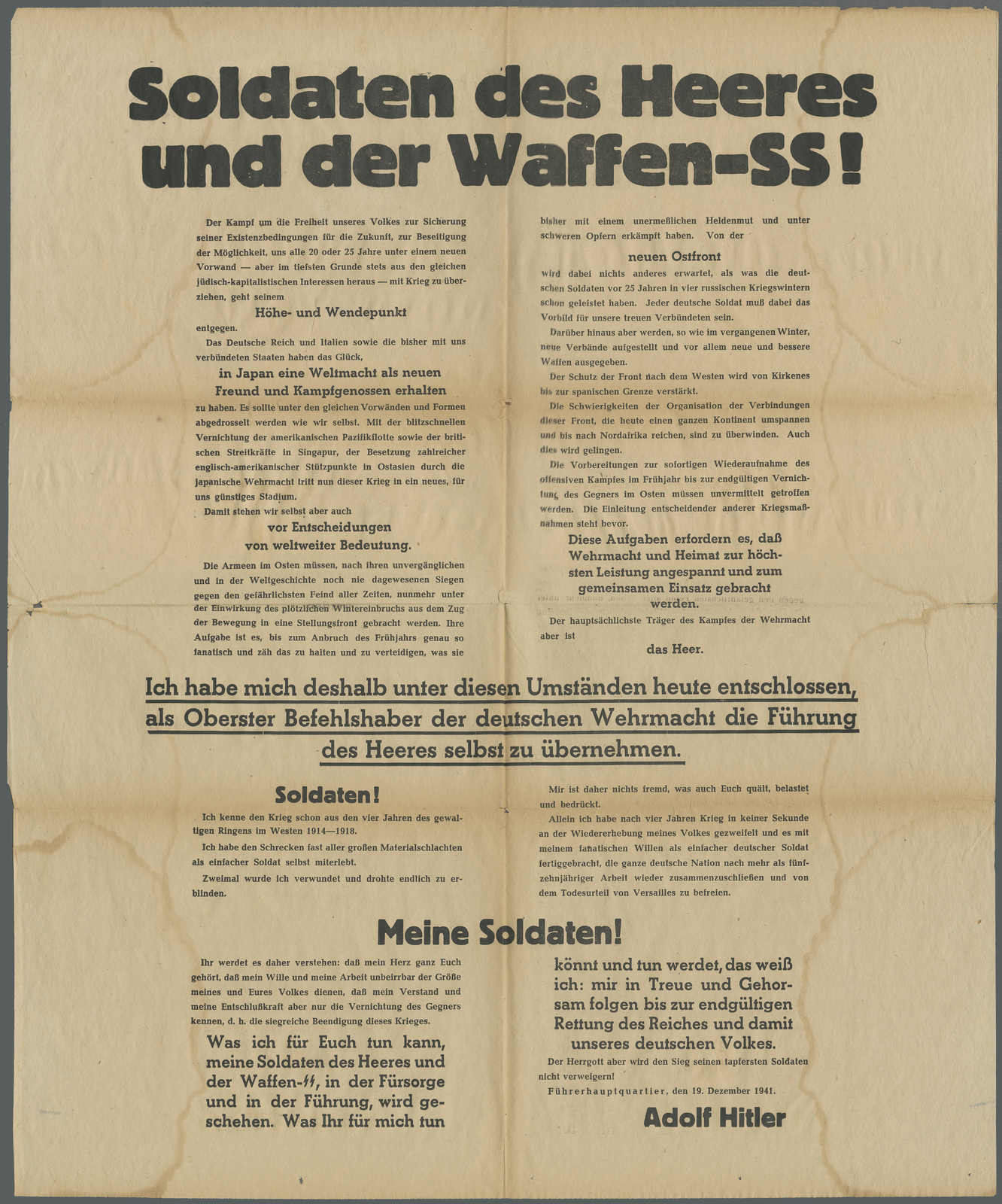 Hitler Archive | Adolf Hitler announces that he takes personal command ...